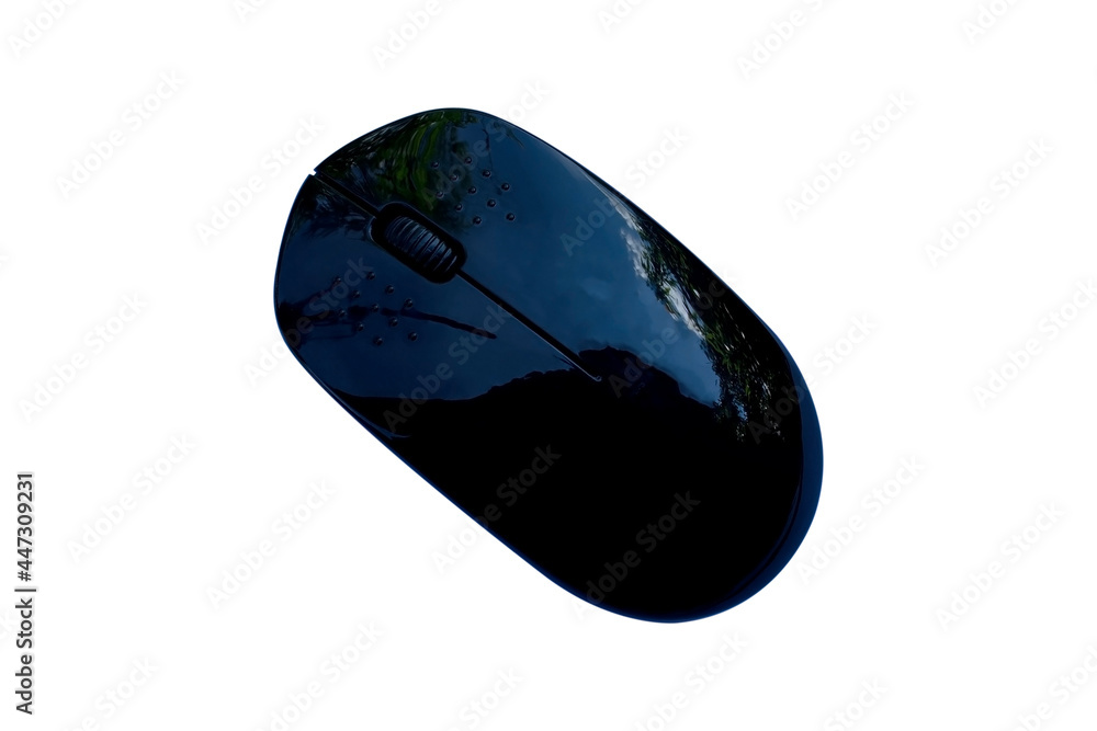 back view of wireless optical computer mouse isolated on white ...