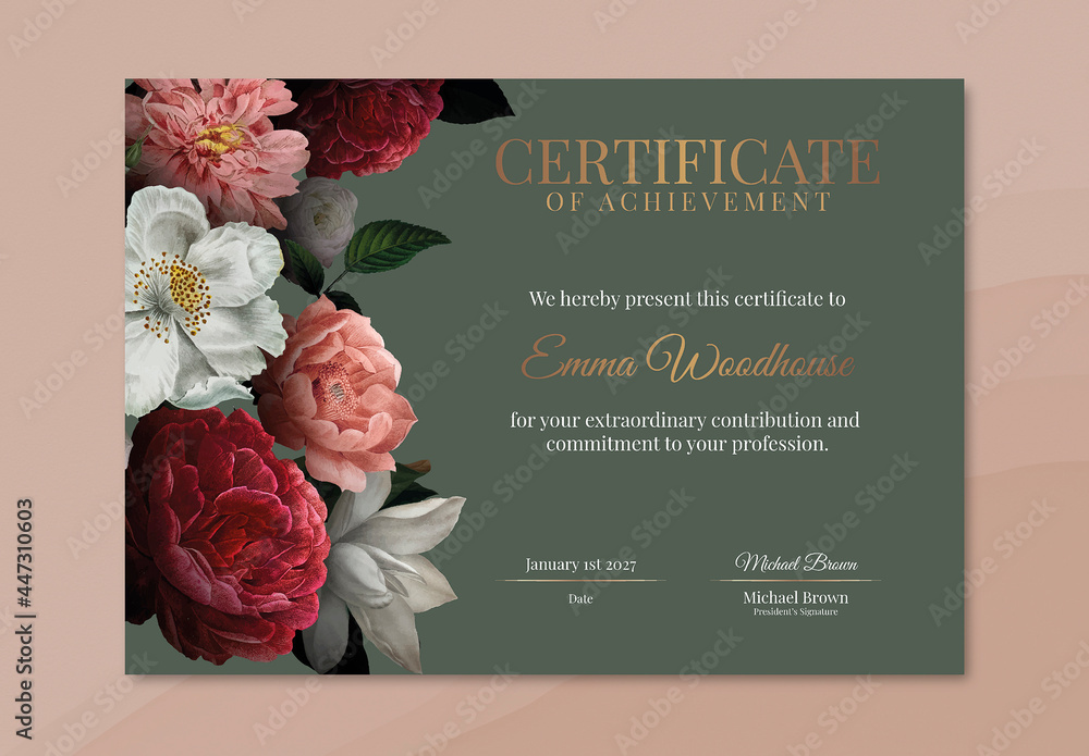 Vintage Floral Certificate Layout in Luxury Style Stock Template ...
