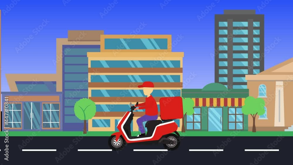 Flat animation of motorbike food delivery green screen chroma key Stock ...