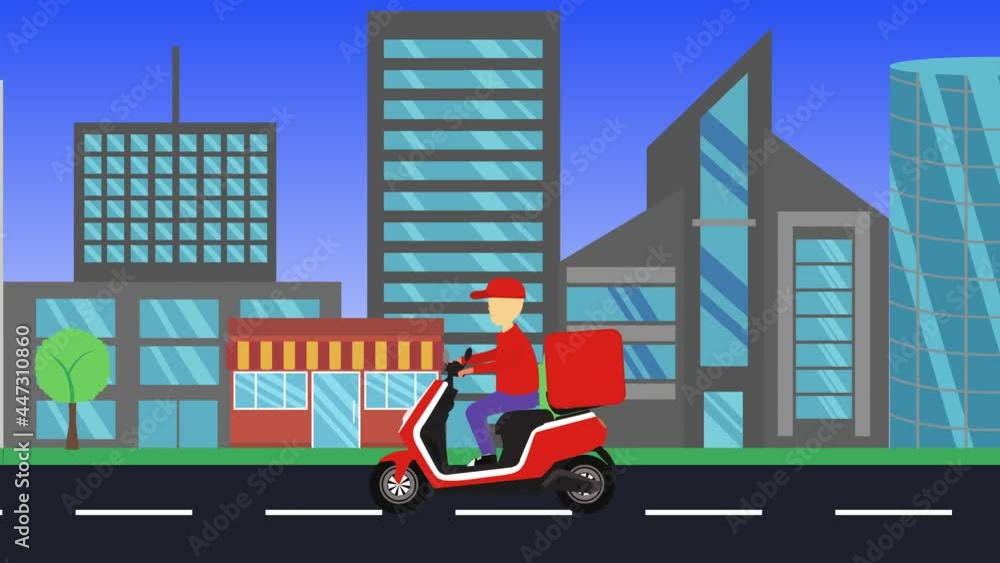 Flat animation of motorbike food delivery green screen chroma key Stock ...