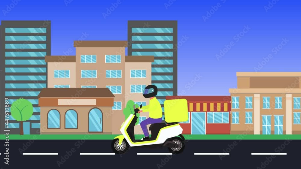 Flat animation of motorbike food delivery green screen chroma key Stock ...