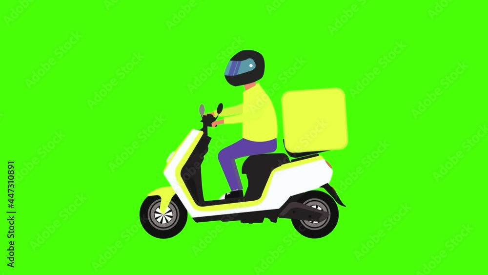 Flat animation of motorbike food delivery green screen chroma key Stock ...