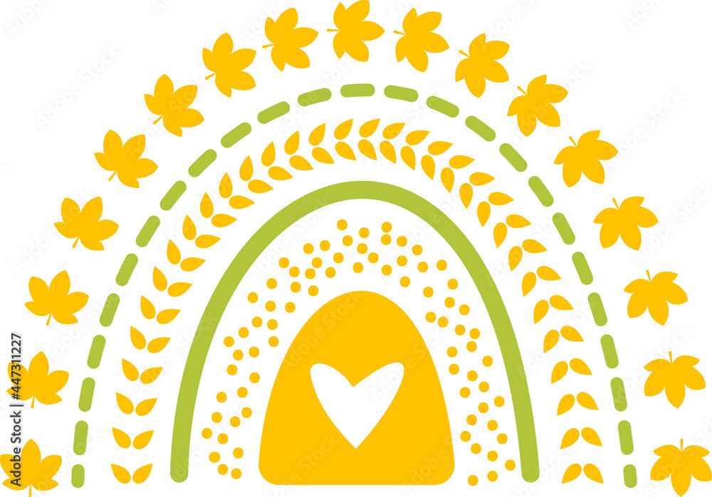 Fall rainbow Svg. Vector illustration, Fall boho rainbow with leaves ...