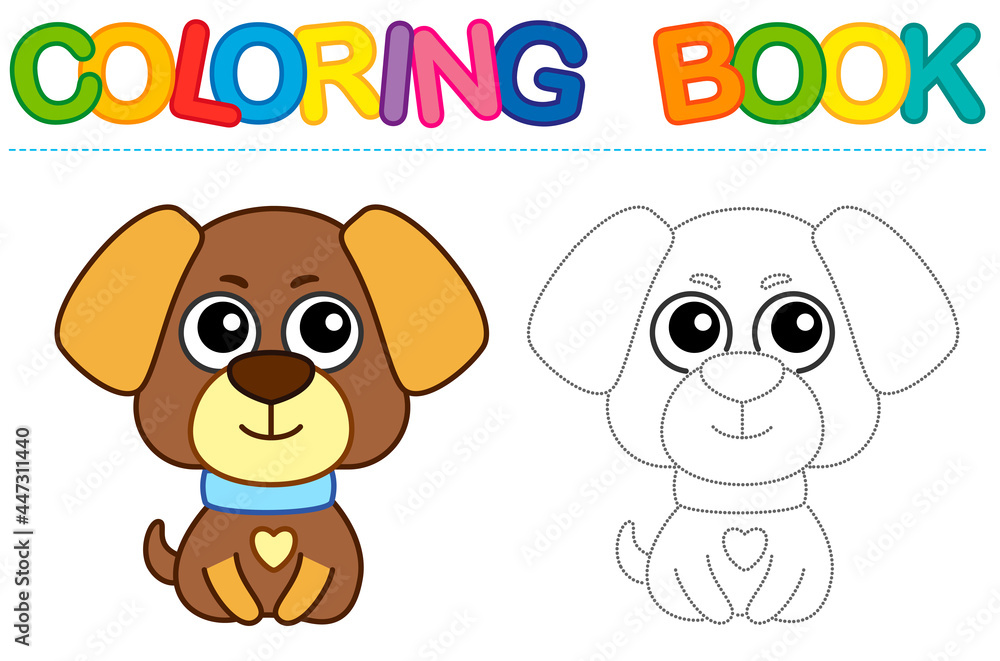Coloring page funny puppy, Dog. Educational tracing coloring book for ...