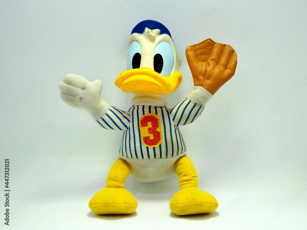 Donald Duck dressed as a baseball player. Cartoon character from Walt ...