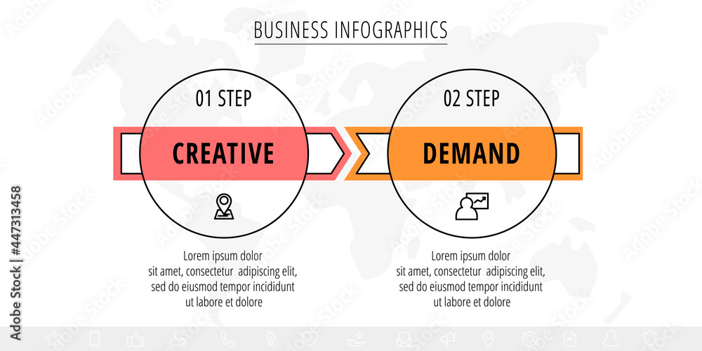 Vector line infographics template for two arrows and circles. Business ...