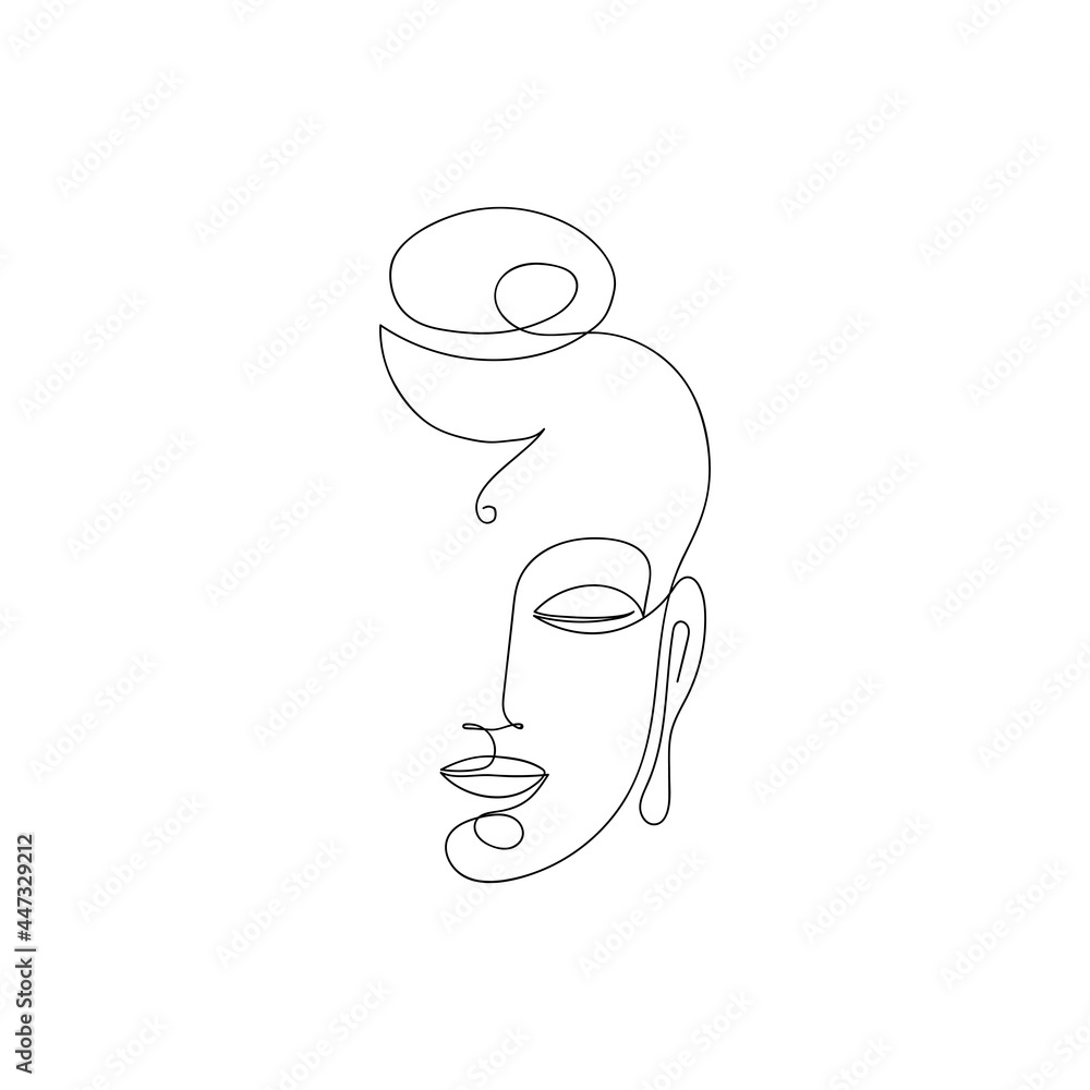 One line drawn buddha head. Symbol of Buddhism, Yoga, Hinduism, Spirituality. Buddha line art ...