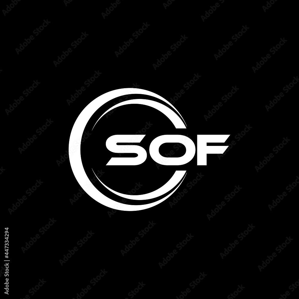 SOF letter logo design with black background in illustrator, cube logo ...