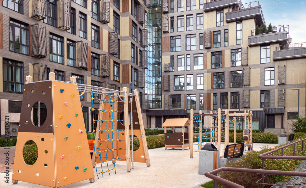 Children playground house building facade mixed-use urban multi-family ...