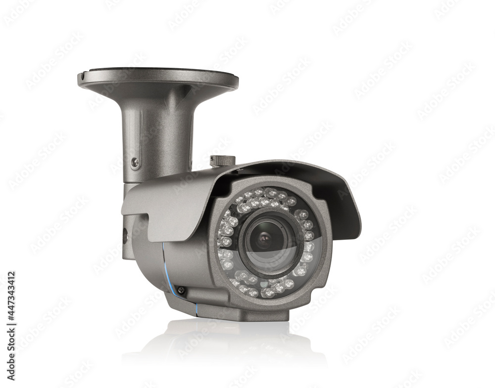 Three-quarter view of square carbon outdoor surveilance camera with led ...
