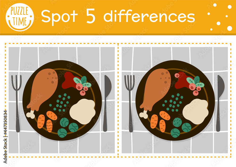 Find differences game for children. Thanksgiving educational activity ...