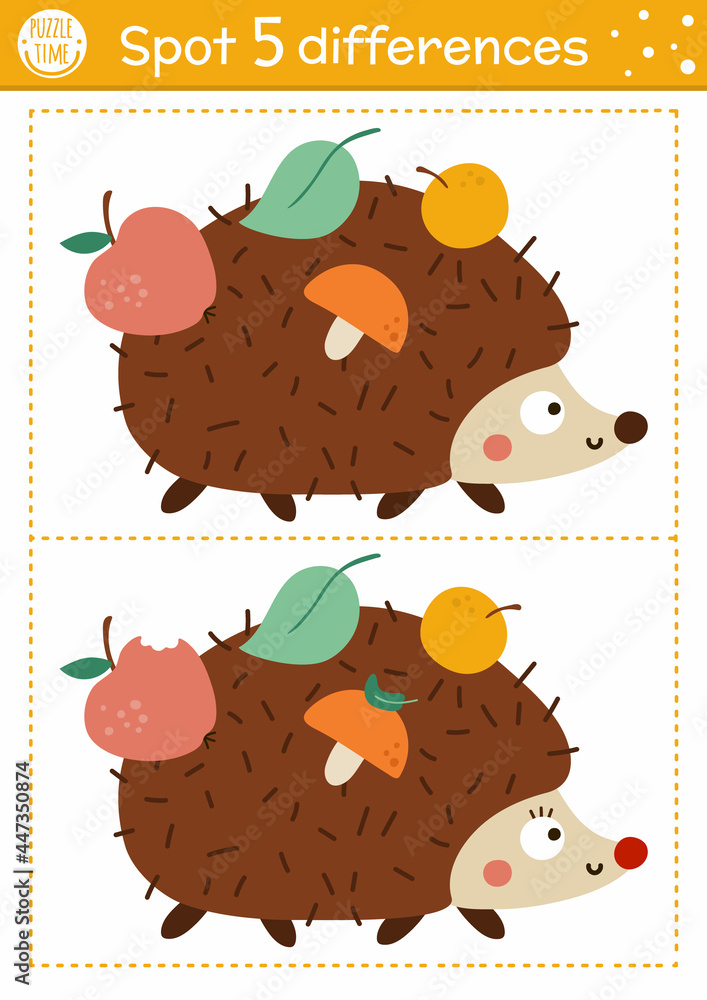 Find differences game for children. Autumn forest educational activity ...