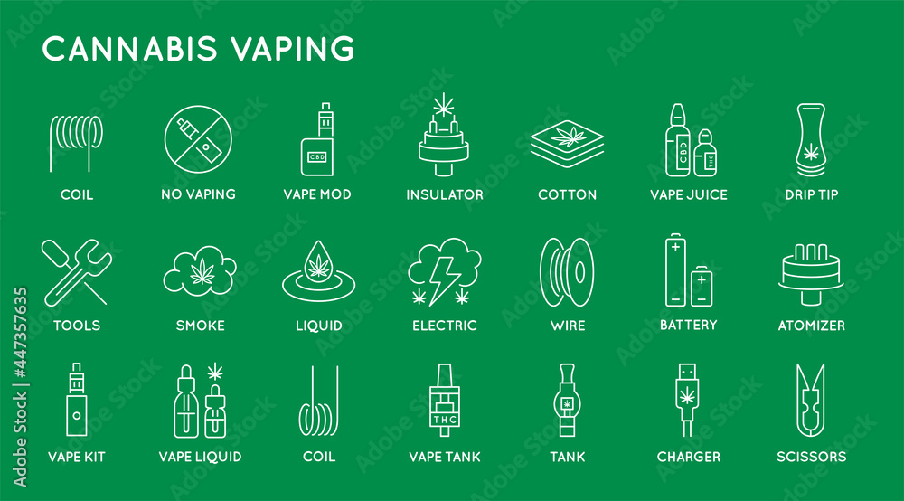 Set of Minimal Cannabis Vaping Culture Vector Line Icons. Perfect Pixel ...