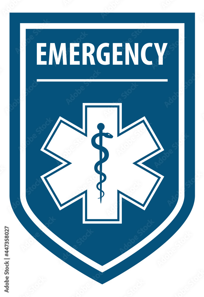 Emergency Paramedic text on shield label with symbol Star of Life ...