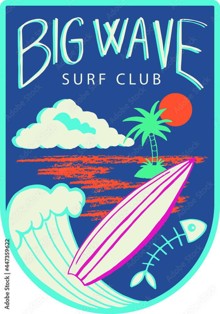 Big wave surf club themed t-shirt for kids and teens, or a fun print or ...