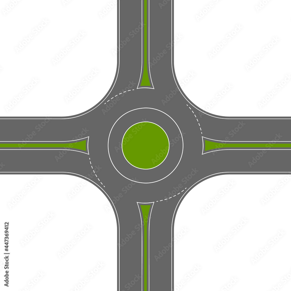 Empty roundabout top view. Circular traffic intersection. Round road ...