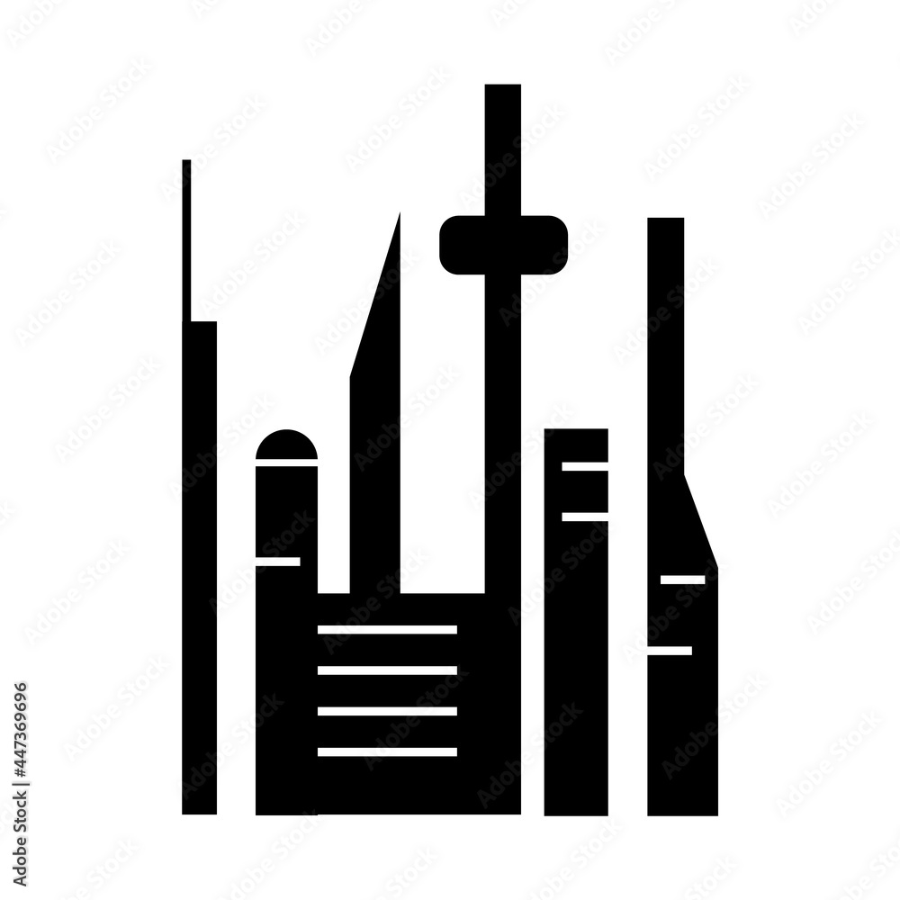Cyberpunk futuristic city with skyscrapers glyph icon. Futuristic city ...