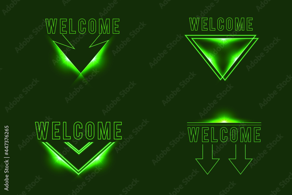 Welcome sign dark green with light neon effect shiny glow eps vector ...