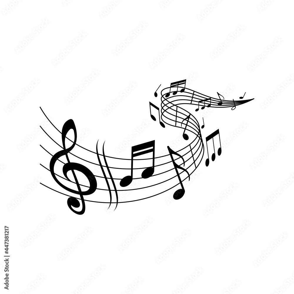 Music melody wave on notes staff with clef treble, vector. Classic ...