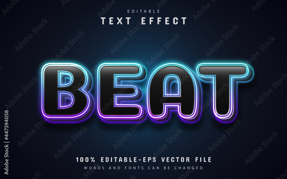 Beat text, editable neon text effect Stock Vector | Adobe Stock
