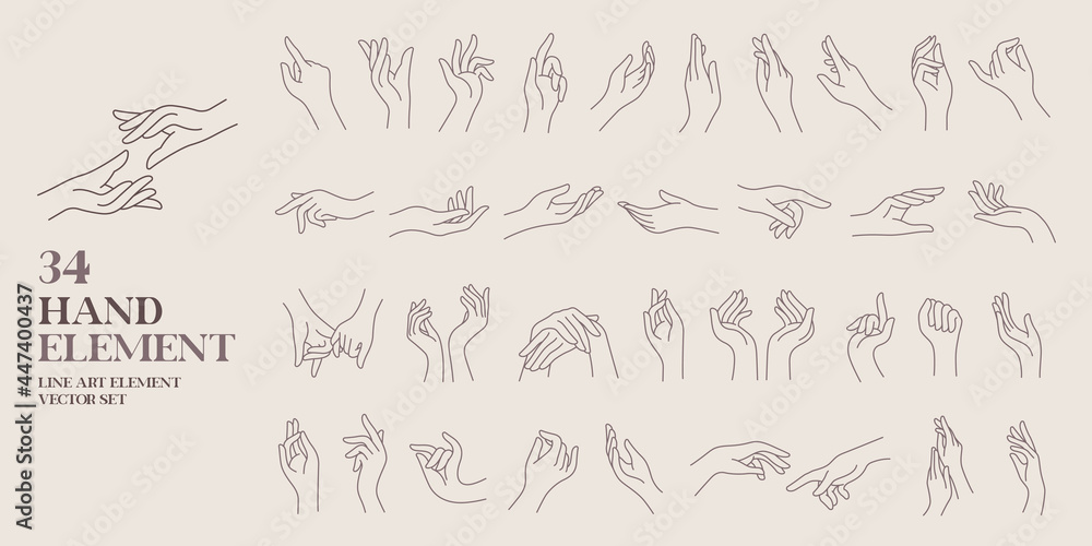 human hand line art element vector illustration set. For decorative ...