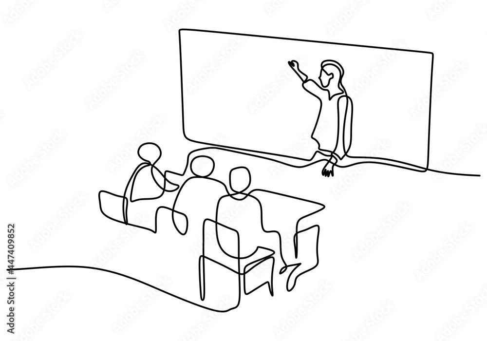 Continuous one line drawing of a teacher explaining student at ...