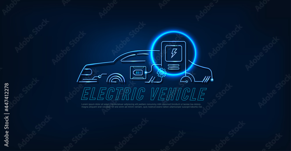 Outline neon EV Electric vehicle banner web icon for futuristic ...