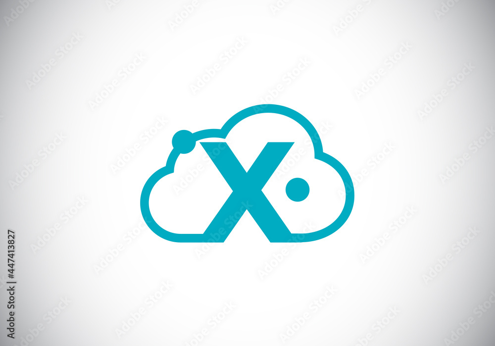 Initial X monogram letter alphabet with the cloud. Cloud computing ...