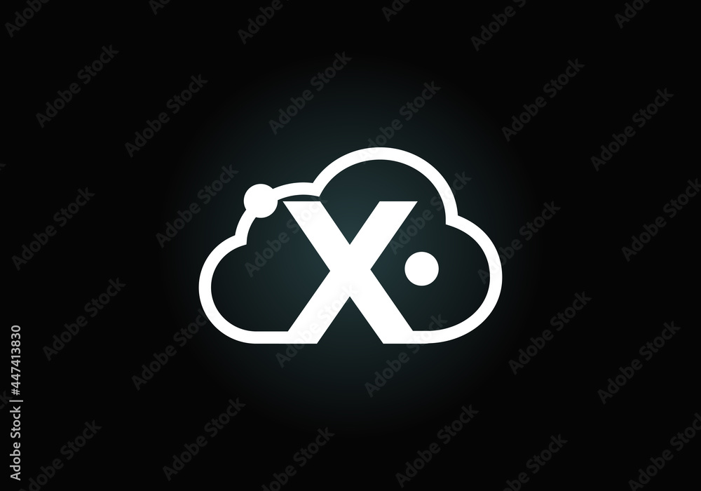Initial X monogram letter alphabet with the cloud. Cloud computing ...