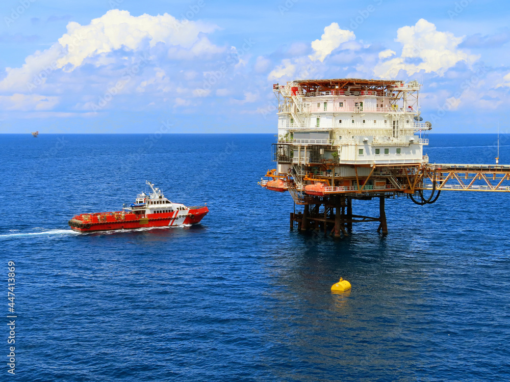 Supply boat transfer cargo to oil and gas industry and moving cargo ...