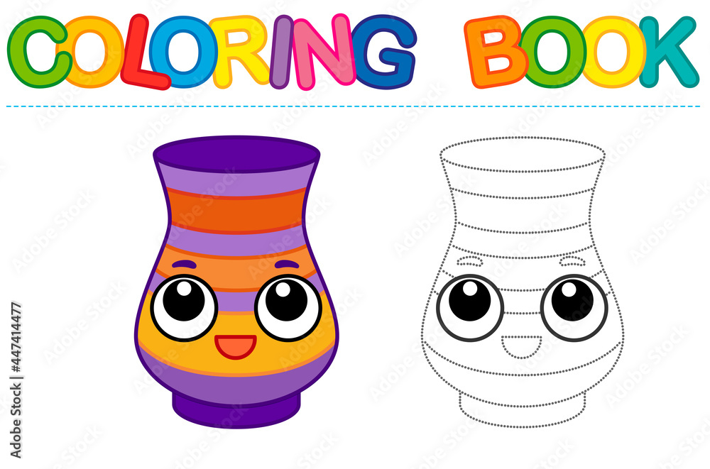 Coloring page funny smiling vase. Educational tracing coloring book for ...
