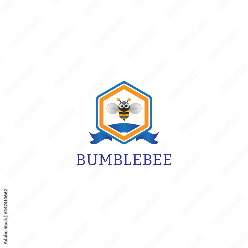 Bumble bee cartoon logo image. Cute bee inside a hexagon. Honey farm ...