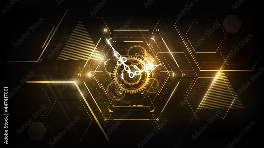 Golden Abstract Futuristic Technology Background with Clock concept and ...