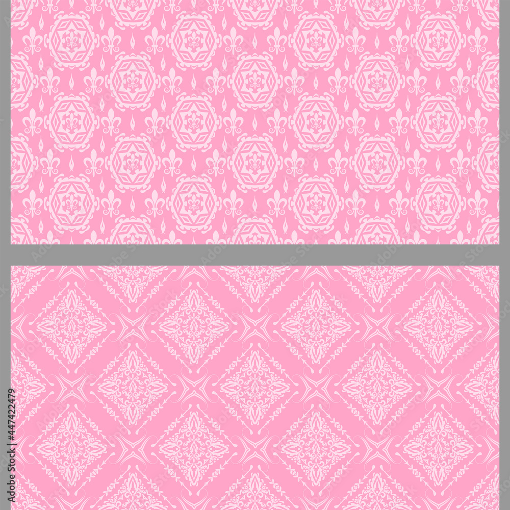 Pink background patterns with decorative elements. Set. Suitable for ...