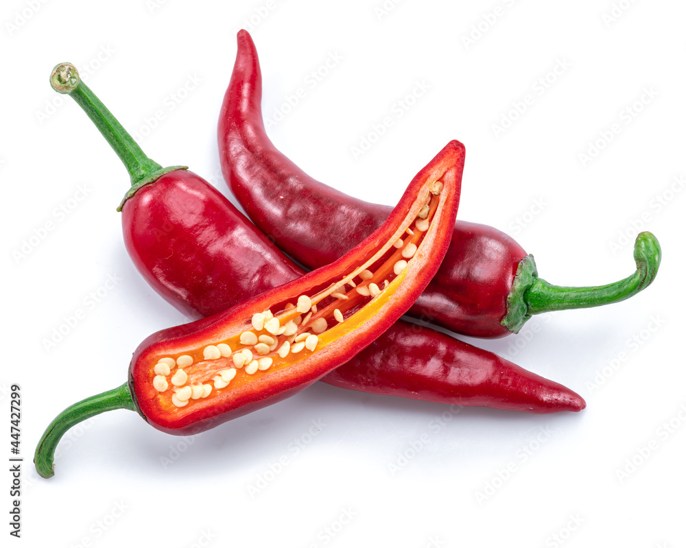 Photo & Art Print Fresh red chilli peppers and cross section of chilli ...
