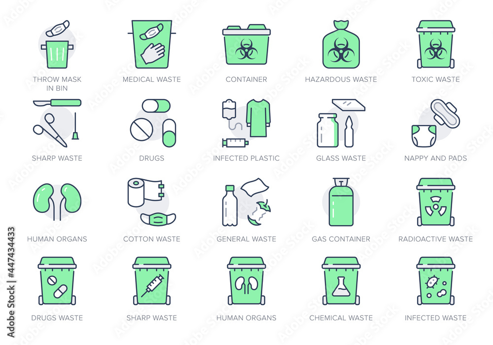 Vektorová grafika „Medical waste devices line icons. Vector ...