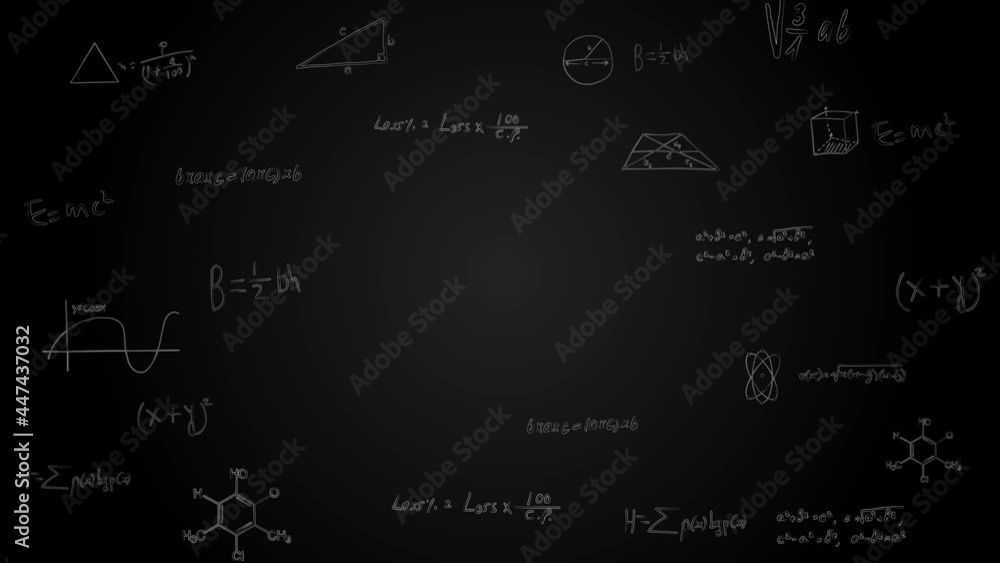 Math equations and formulas flying and disappearing in distance loop ...