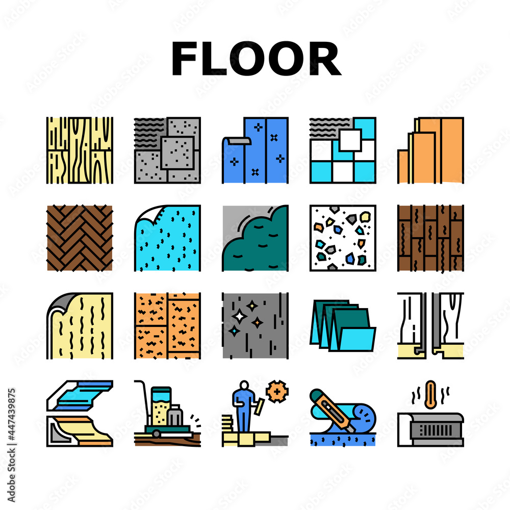 Floor Installation Collection Icons Set Vector. Carpenter Covering And ...