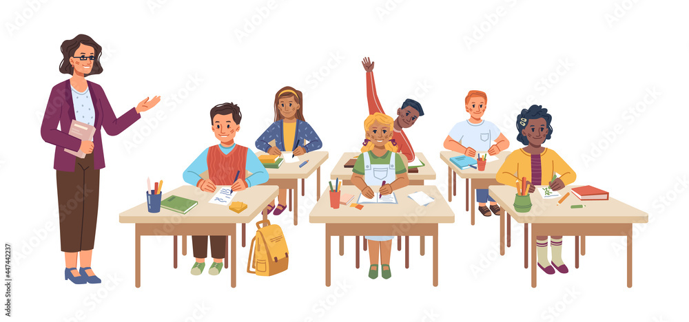 School lesson educational process, isolated teacher and children ...