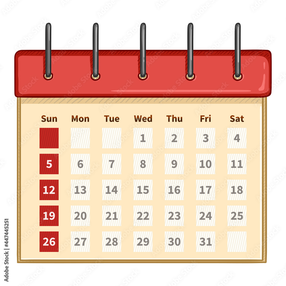 Calendar Vector Cartoon illustration on White Background Stock Vector ...