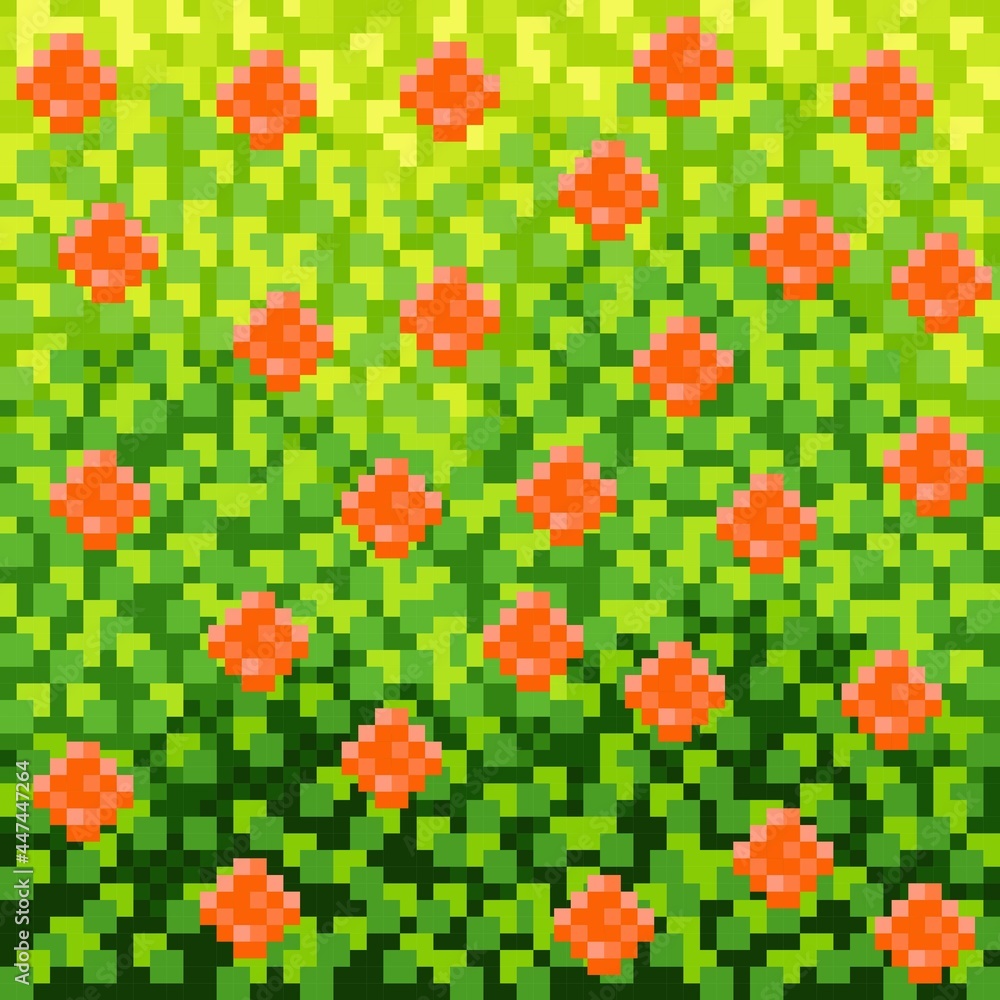 Grass texture pixel art. Vector picture. Bush texture pixel art. Rose ...