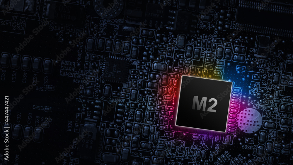 M2 processor chip. Network digital technology with computer cpu chip on ...
