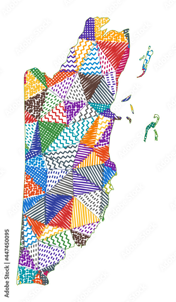 Kid style map of Belize. Hand drawn polygons in the shape of Belize ...