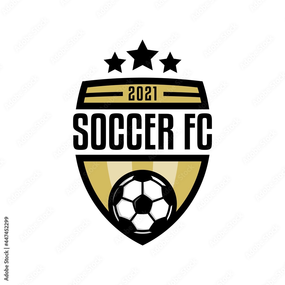 football logo badge with a soccer ball illustration. sport team logo ...