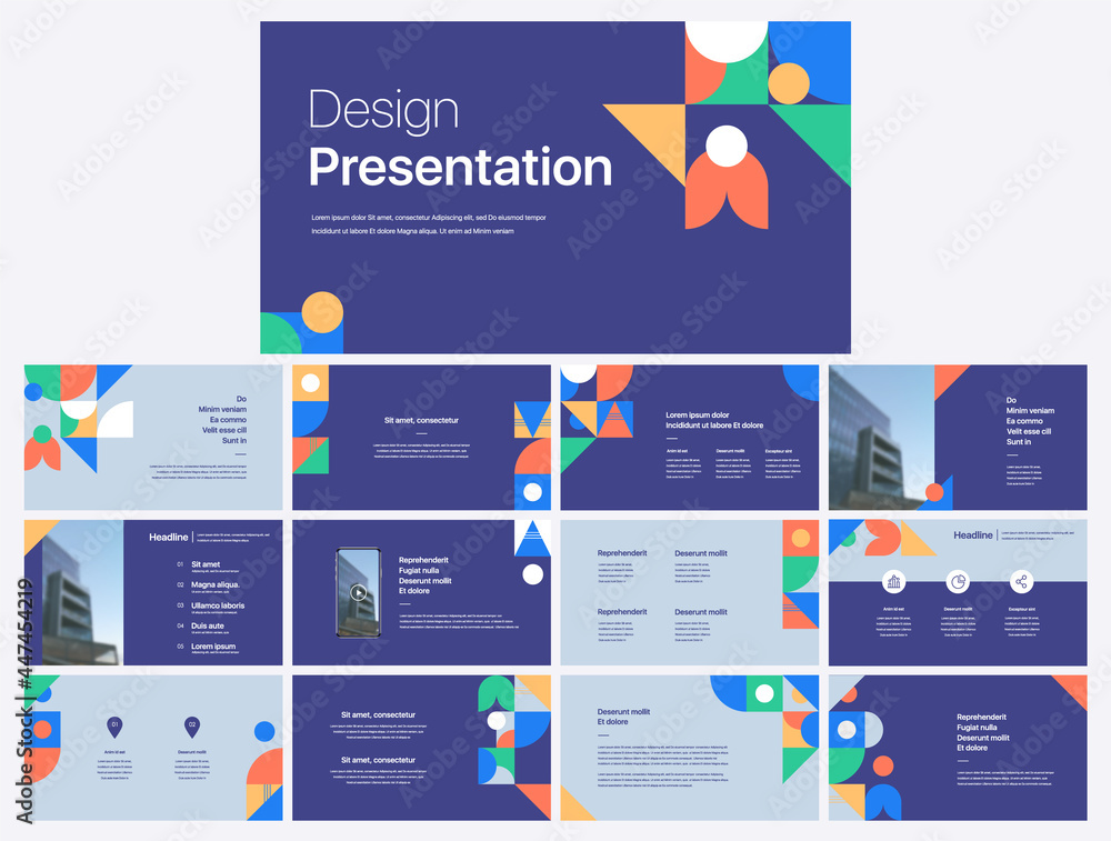 Set of vector slides for presentations and reports. Geometric elements ...