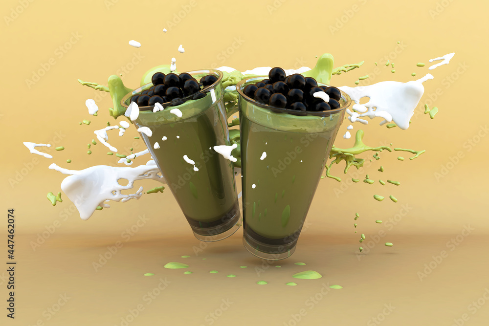 Milk tea on wall background. 3D illustration, 3D rendering Stock ...