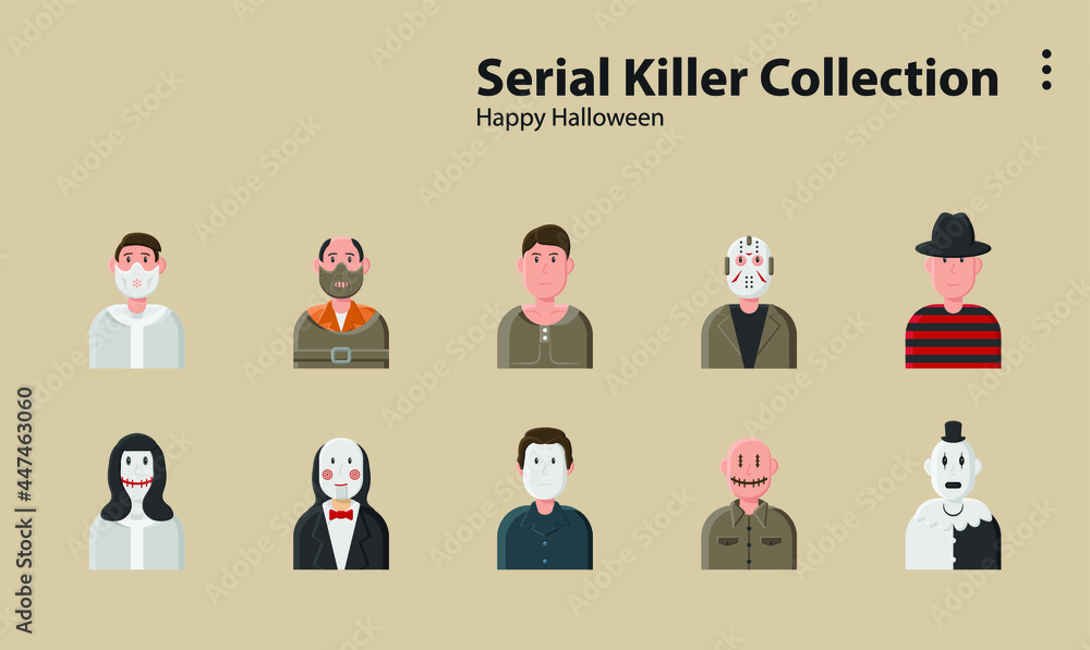 Serial Killer Happy Halloween Horror Dark Thriller Creepy Illustration Background Character