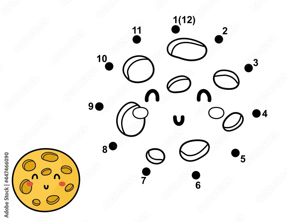 Connect the dots and draw cute moon character. Space dot to dot game ...