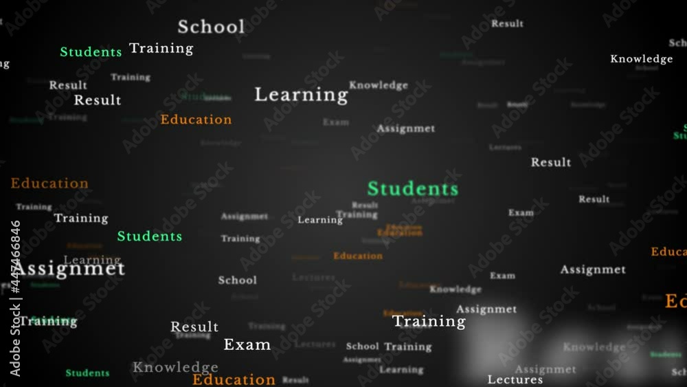 3D 4K Education word cloud flying through Subjects Green Screen Loop ...
