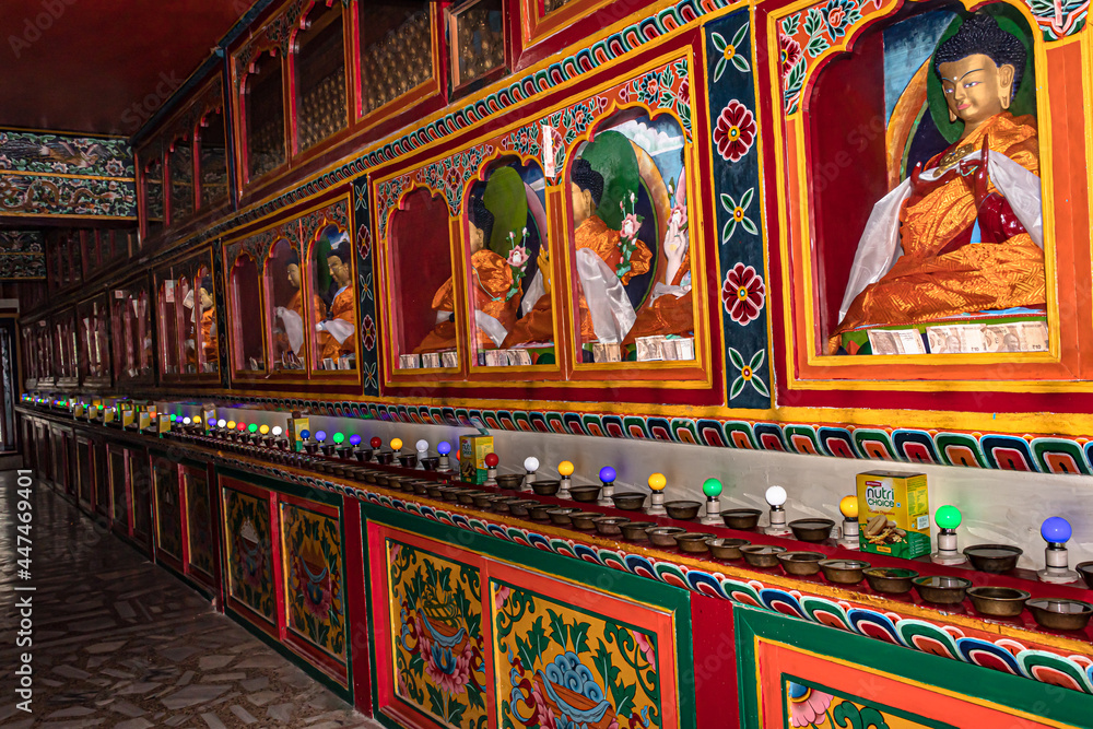 old buddhist monastery decorated wall from low angle Stock Photo ...